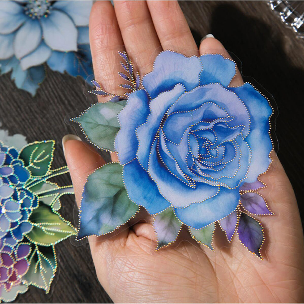 Blue Love Flower Stickers for Scrapbooking and Journaling – ViVi Stationery
