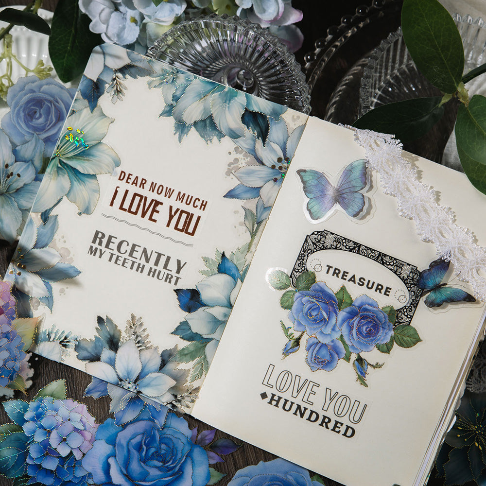 Blue Love Flower Stickers for Scrapbooking and Journaling – ViVi Stationery