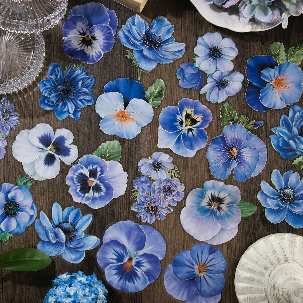 Blue Love Flower Stickers for Scrapbooking and Journaling – ViVi Stationery