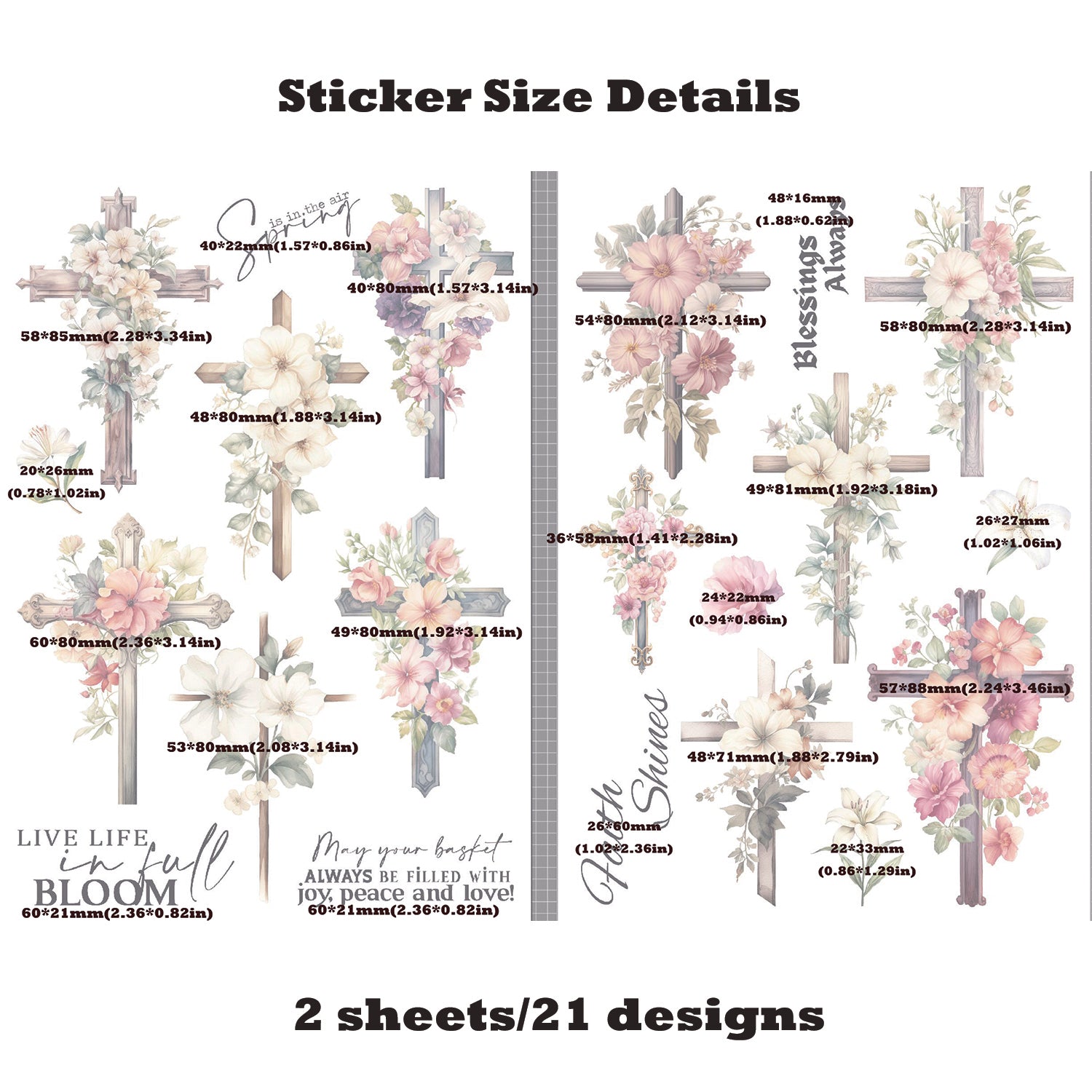 Waterproof Floral Cross Transfer Sticker 2 Sheets – ViVi Stationery
