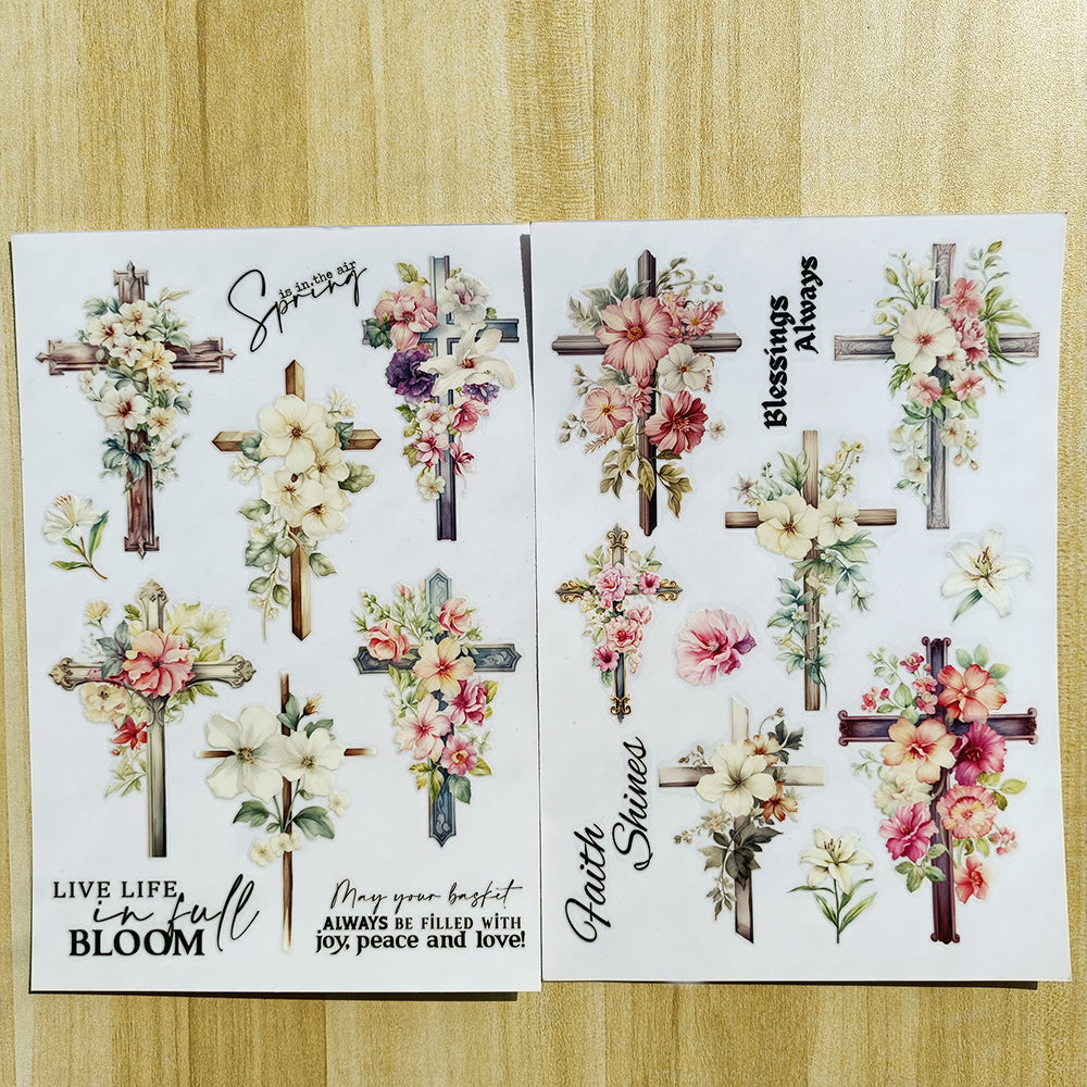 Waterproof Floral Cross Transfer Sticker 2 Sheets – ViVi Stationery