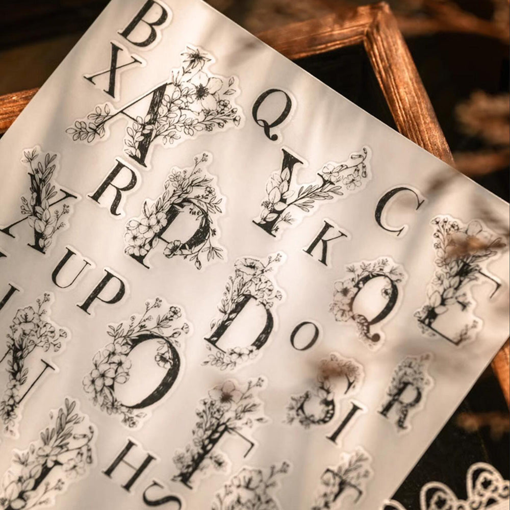 Floral Letter Rub-on Sticker 1 Sheet – ViVi Stationery