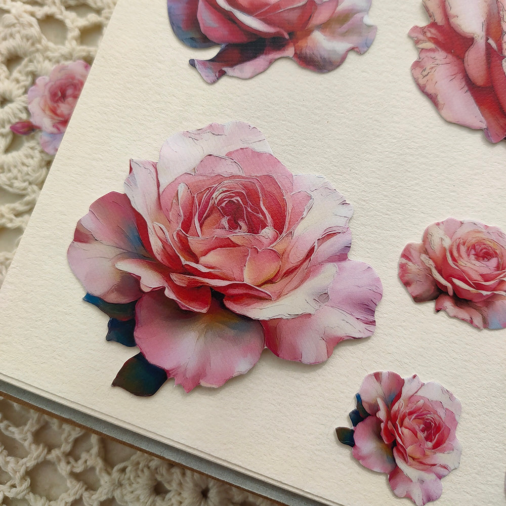 Oil Painting Style Rose Stickers for Art Journal – ViVi Stationery