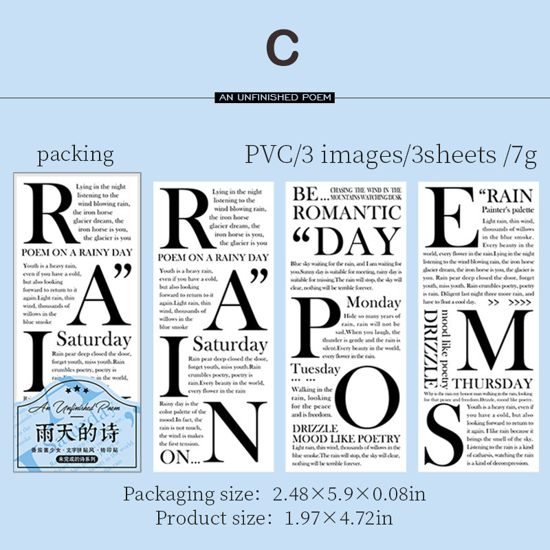 Unfinished Poem Alphabet Rub-on Sticker – ViVi Stationery