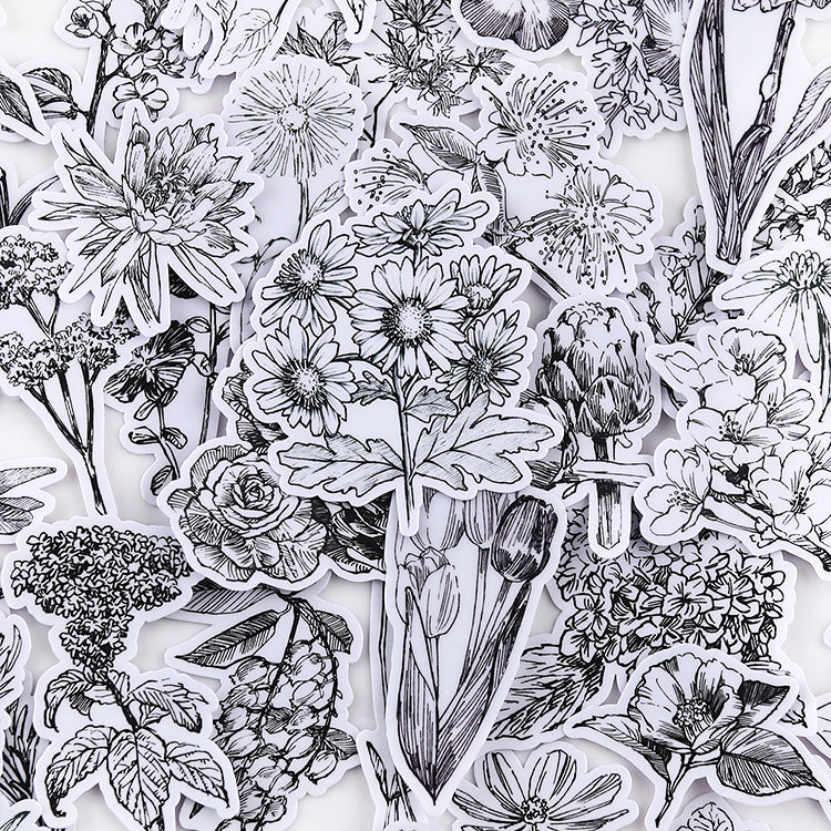 Black and White Flower Stickers 52PCS for Scrapbook and Junk Journal ...