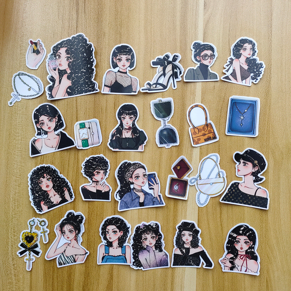 MING Fashion Black Hair Girl Stickers for Scrapbooking and Art Journal ...