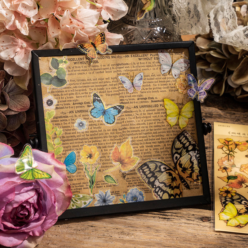 PET Hot Stamping Butterfly & Flower Stickers for Scrapbook Art Journal ...