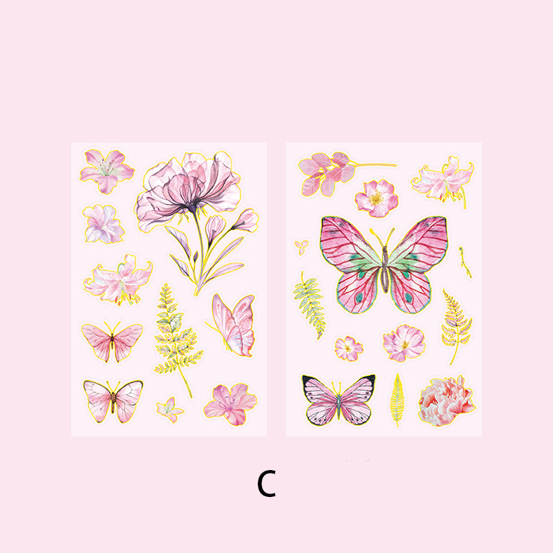 PET Hot Stamping Butterfly & Flower Stickers for Scrapbook Art Journal ...