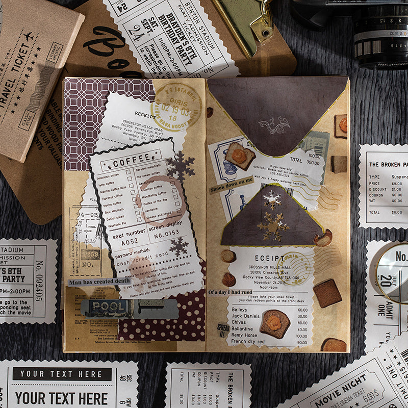 YUXIAN Classic Retro Receipt Scrapbook Paper 60PCS for Collage Journal ...