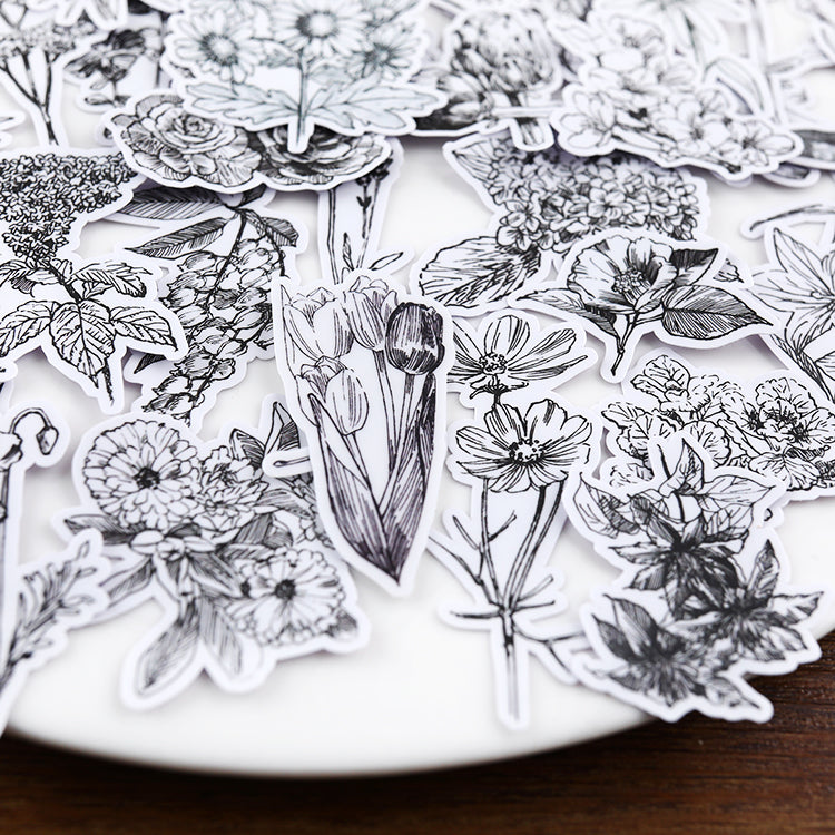 Black and White Flower Stickers 52PCS for Scrapbook and Junk Journal ...